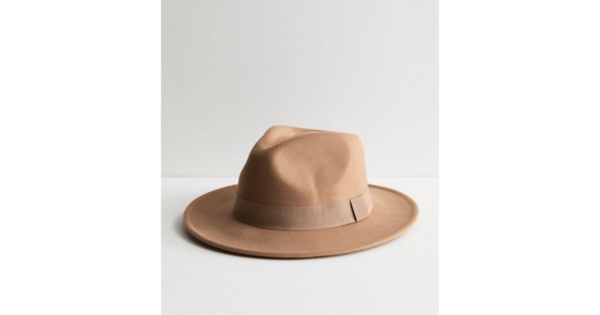 Camel Felted Fedora Hat | New Look