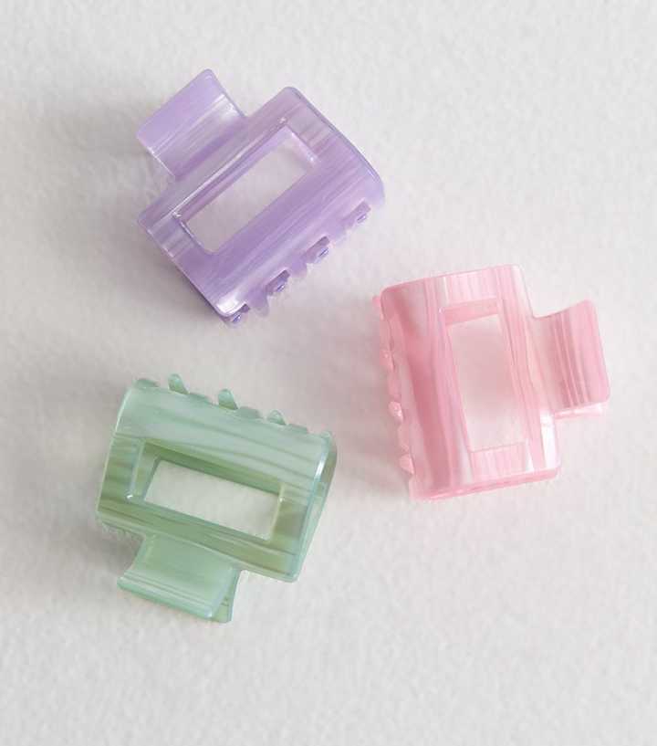 3 Pack Multicoloured Resin Mini Hair Claw Clips | New Look