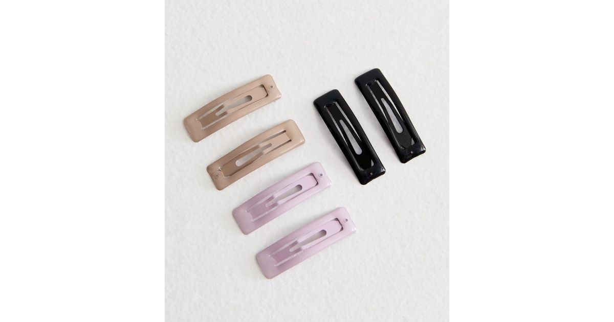 6 Pack Multicoloured Shiny Rectangular Hair Clips | New Look