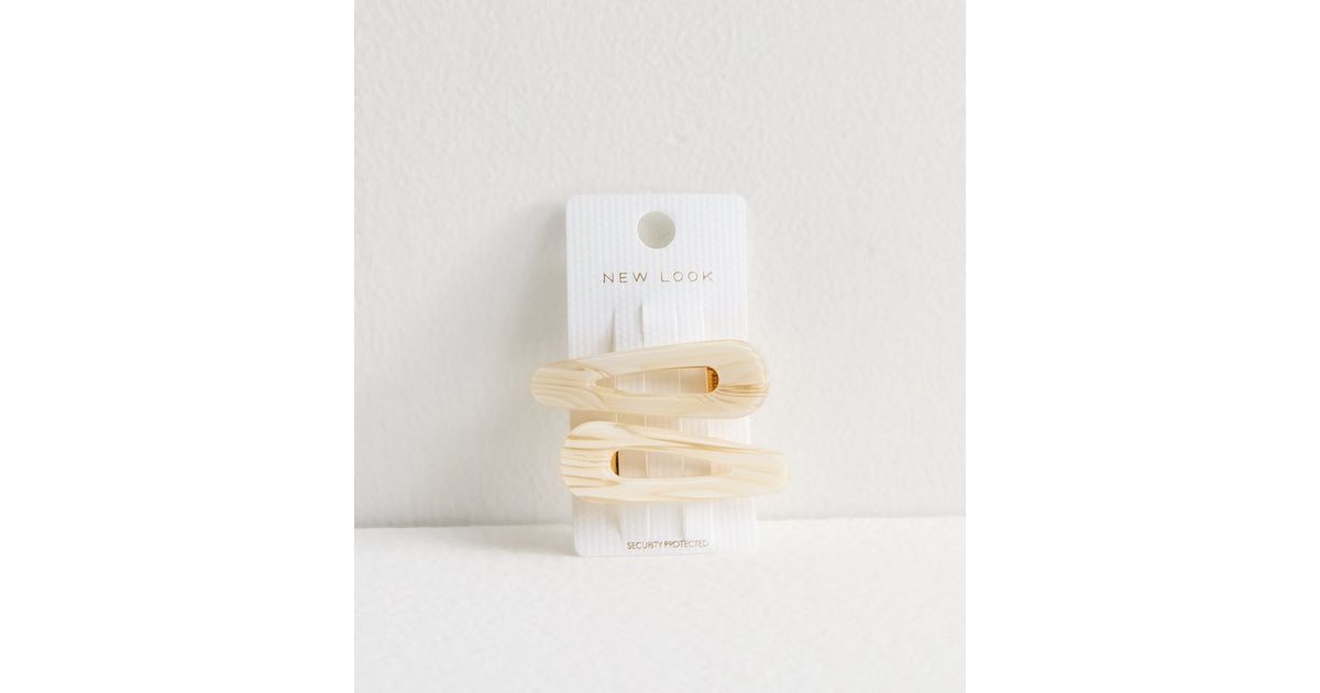 2 Pack Cream Resin Hair Clips | New Look