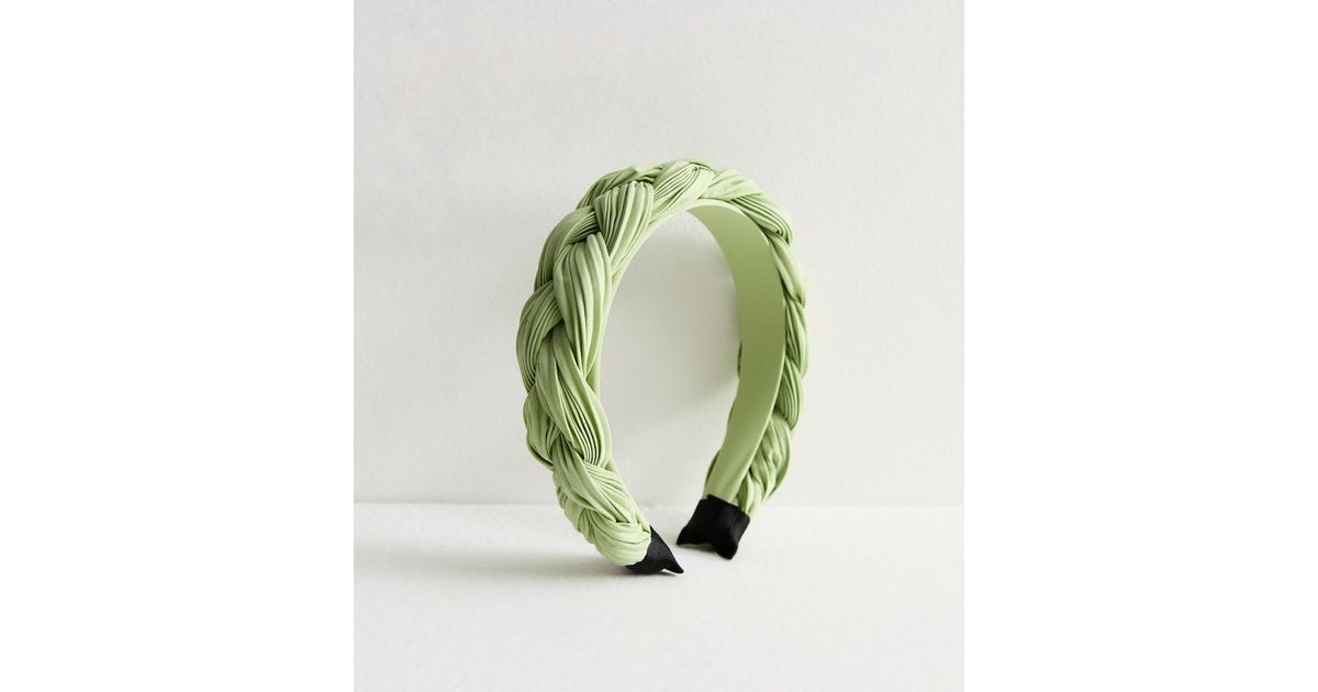 Light Green Plisse Plaited Headband | New Look