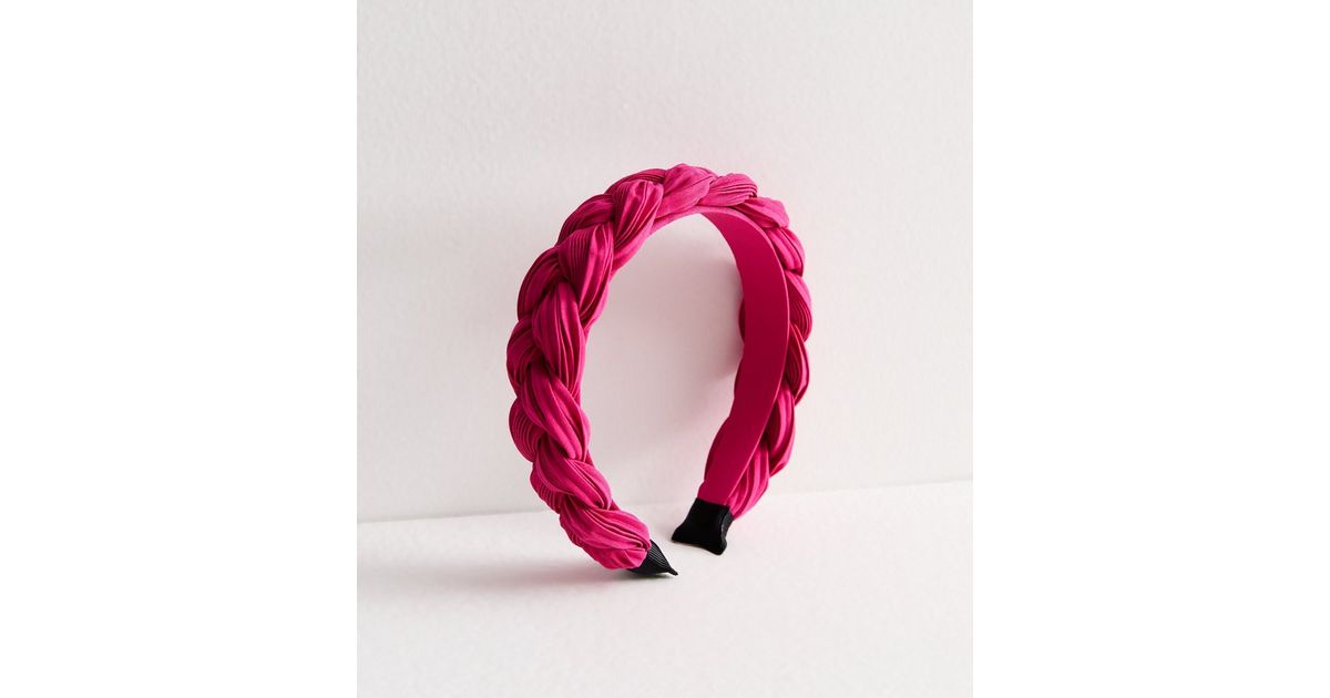 Bright Pink Plisse Plaited Headband | New Look