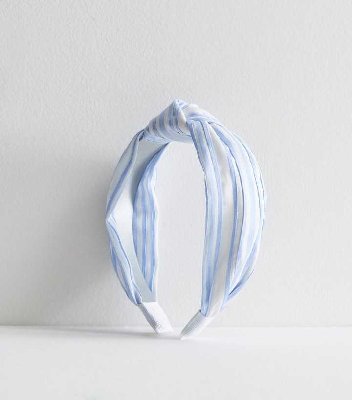Blue Stripe Knot Headband | New Look