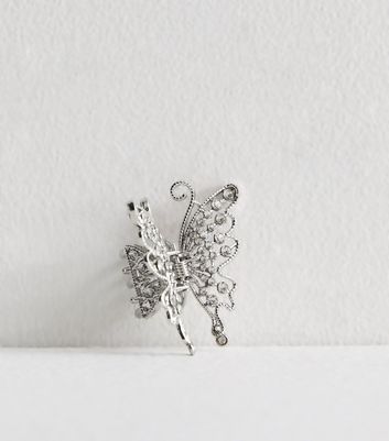 Silver Diamanté Butterfly Hair Claw Clip | New Look
