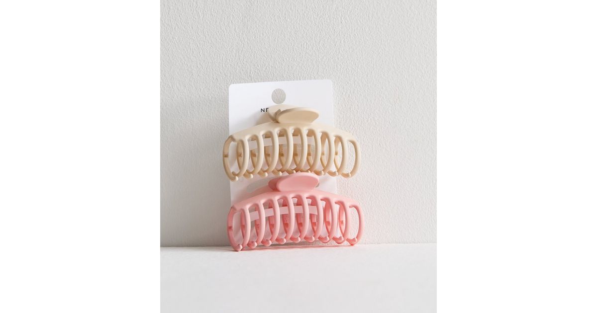 2 Pack Cream and Pink Banana Hair Claw Clips | New Look