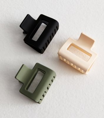 3 Pack Multicoloured Matte Rectangular Hair Claw Clips | New Look