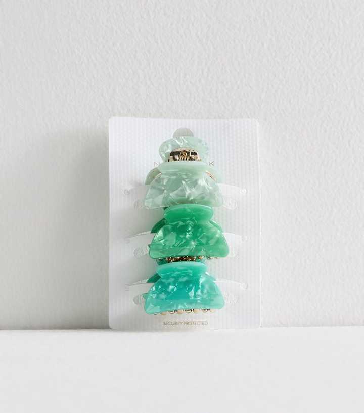 3 Pack Green and Blue Resin Mini Hair Claw Clips | New Look