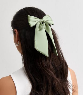 Light Green Satin Bow Hair Slide | New Look