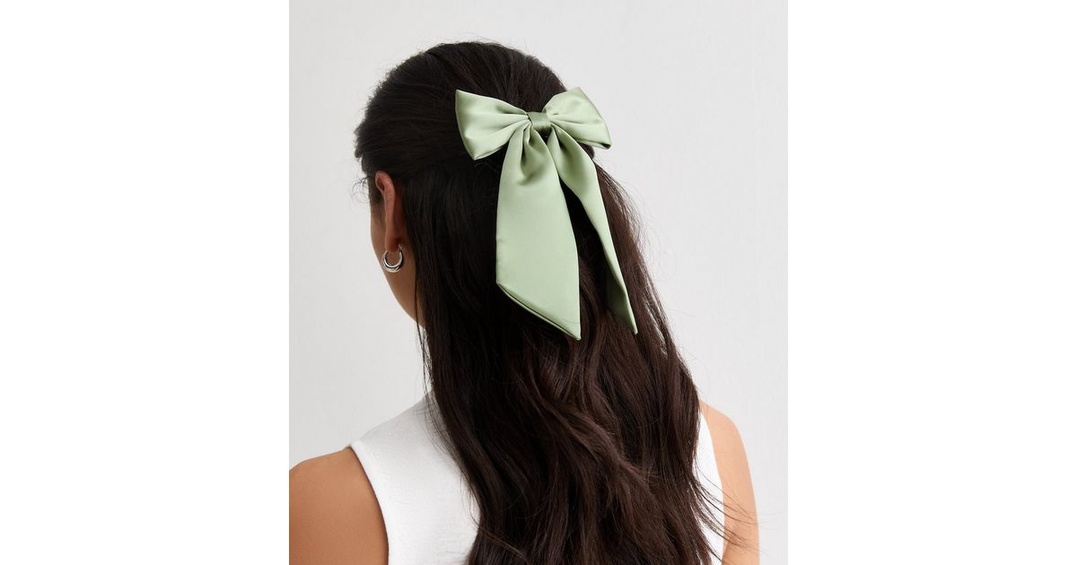 Light Green Satin Bow Hair Slide | New Look