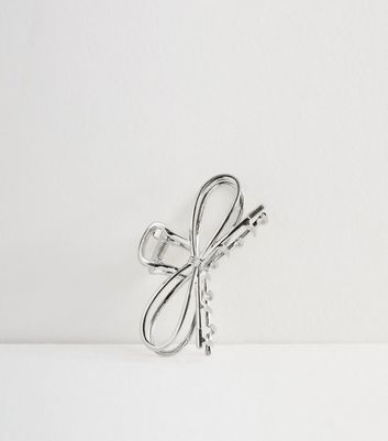 Silver Bow Bulldog Claw Hair Clip | New Look