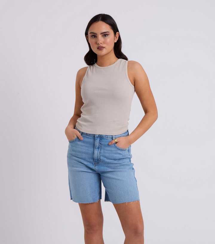 Urban Bliss Stone Ribbed Racer Vest Top | New Look