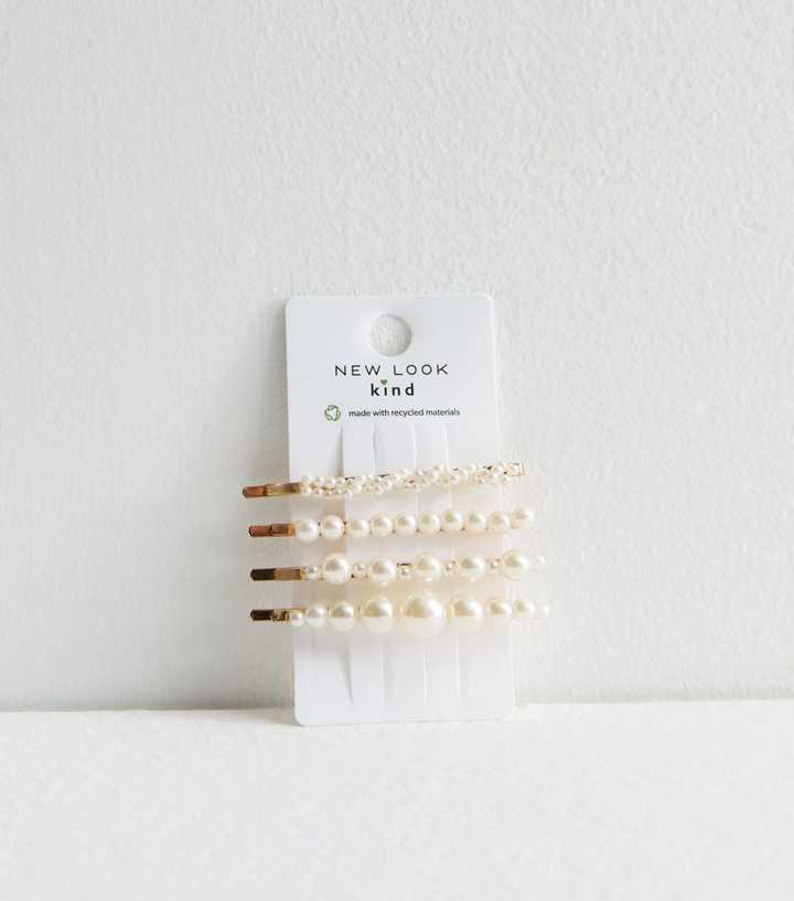 Gold 4 Pack Faux Pearl Slide Hair Clips | New Look