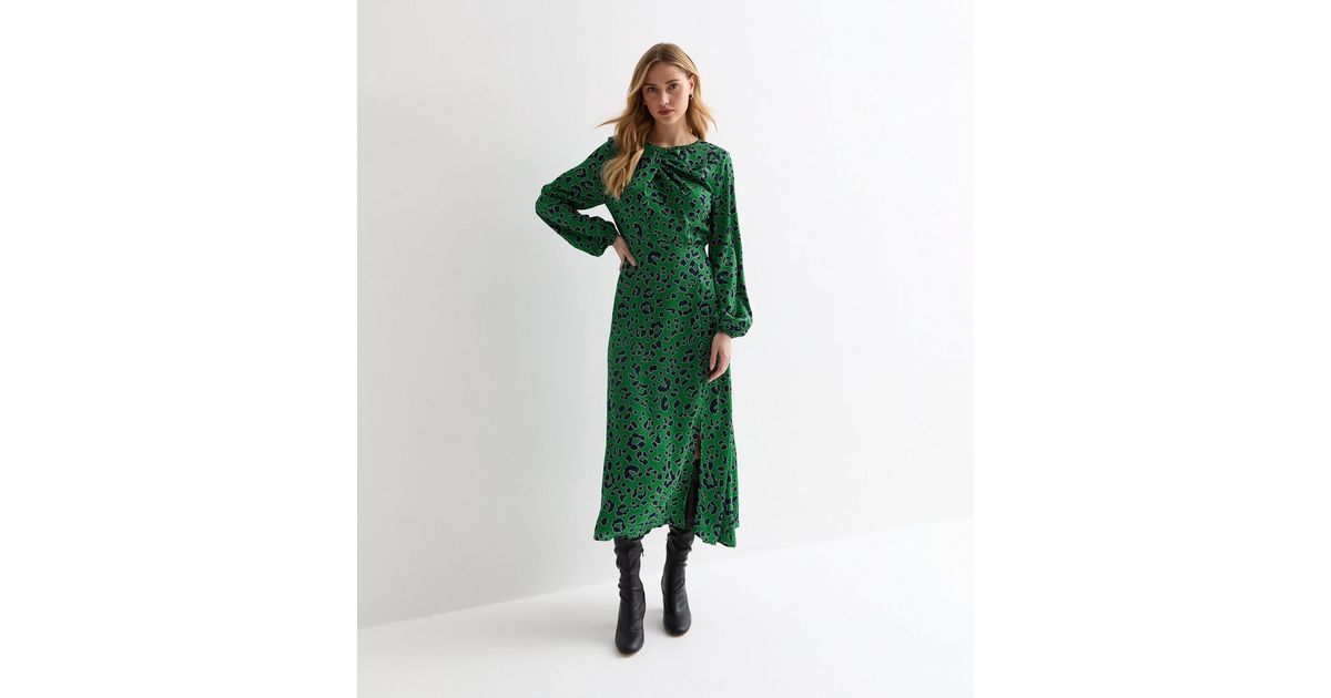 Gini London Green Animal Print Twist Midi Dress | New Look