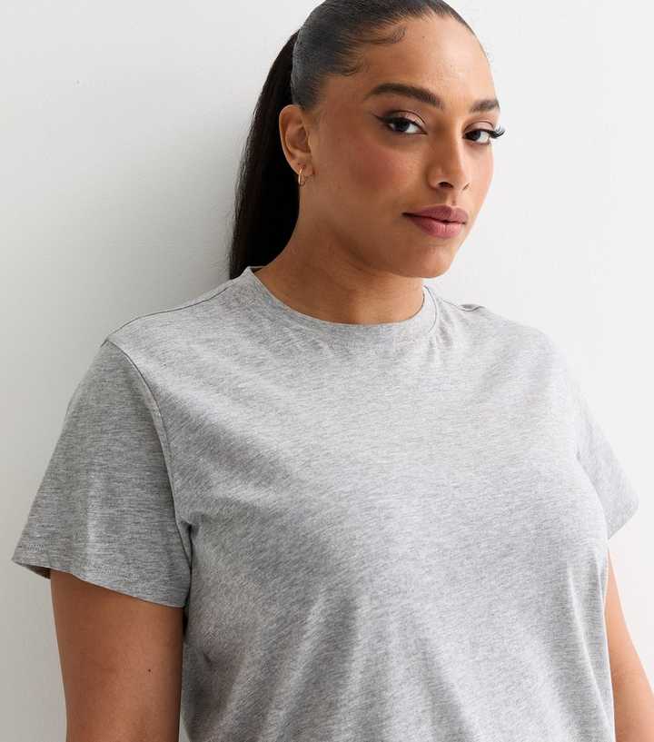 Curves Grey Cotton T-Shirt | New Look