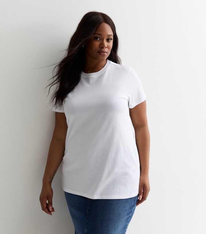 Curves White Cotton T-Shirt | New Look