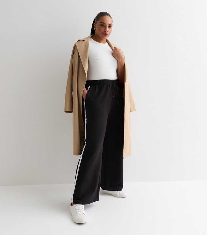 Curves Black Side Stripe Wide Leg Joggers | New Look
