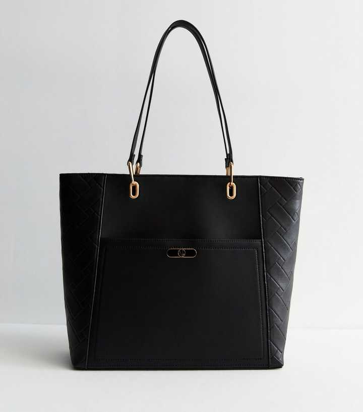 Black Embossed Leather-Look Tote Bag | New Look