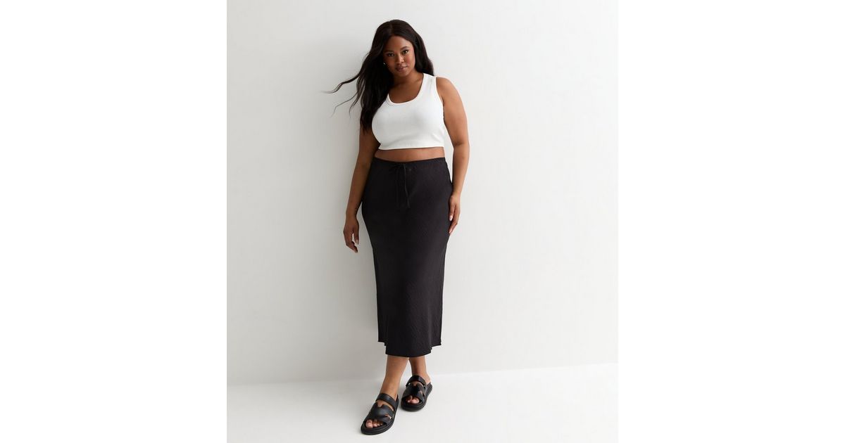 Curves Black Drawstring Midi Skirt | New Look