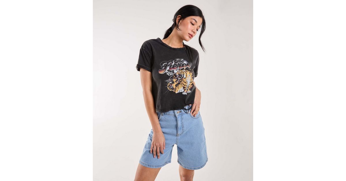 Pink Vanilla Black Tiger Print Acid Wash Cotton T-Shirt | New Look