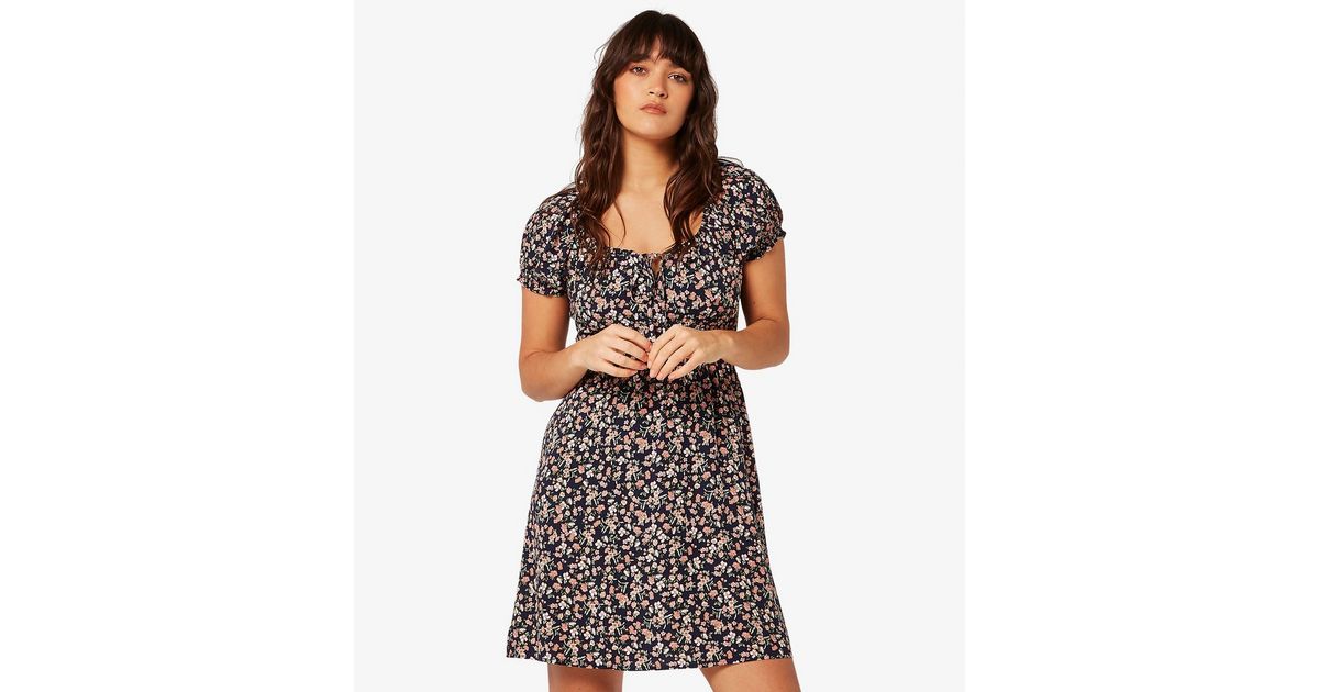 Apricot Navy Floral Print Milkmaid Mini Dress New Look