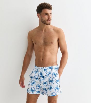 Only & Sons Blue Crab-Pattern Swim Shorts | New Look