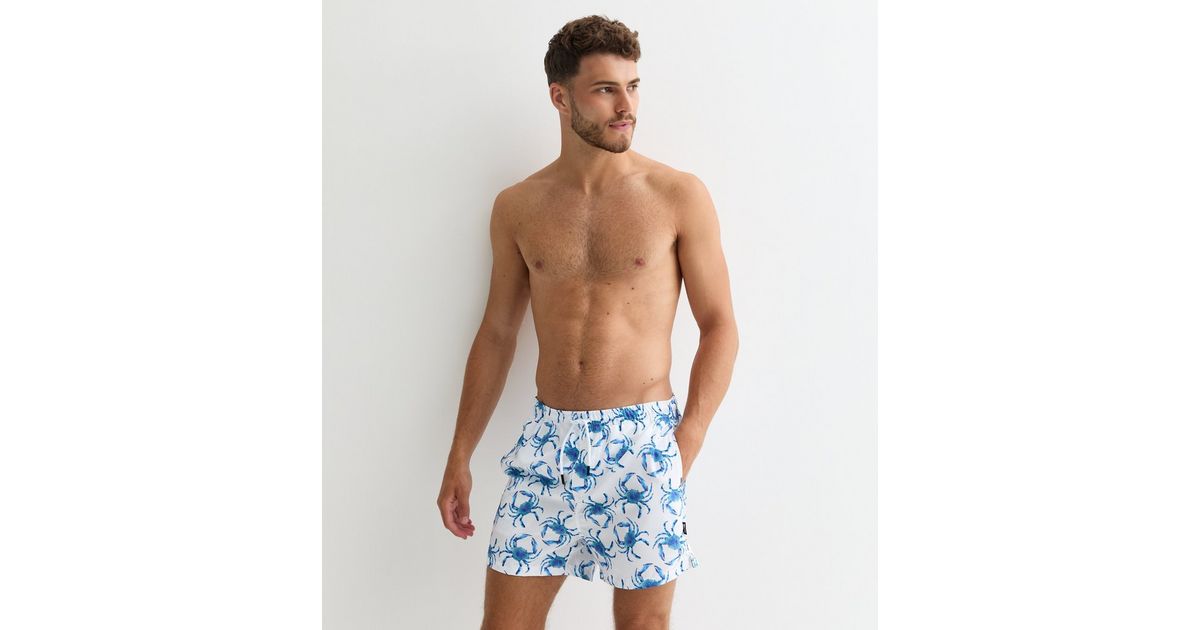 Only & Sons Blue Crab-Pattern Swim Shorts | New Look