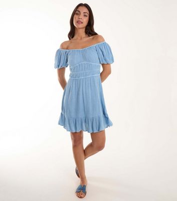 Blue Vanilla Blue Bardot Puff Sleeve Mini Dress | New Look