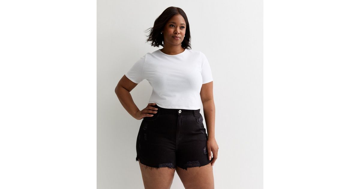 Urban Bliss Curve Black Ripped Denim Shorts New Look