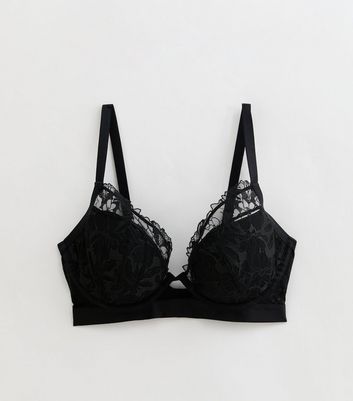 Black DD+ Floral Embroidered Demi Bra | New Look
