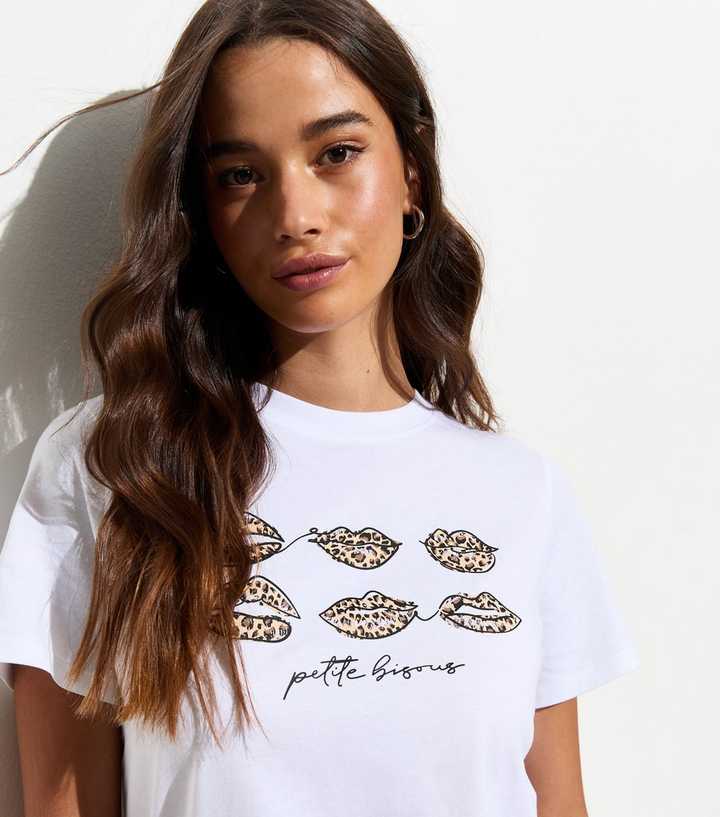 White Petite Bisous Leopard Print Cotton T-Shirt | New Look