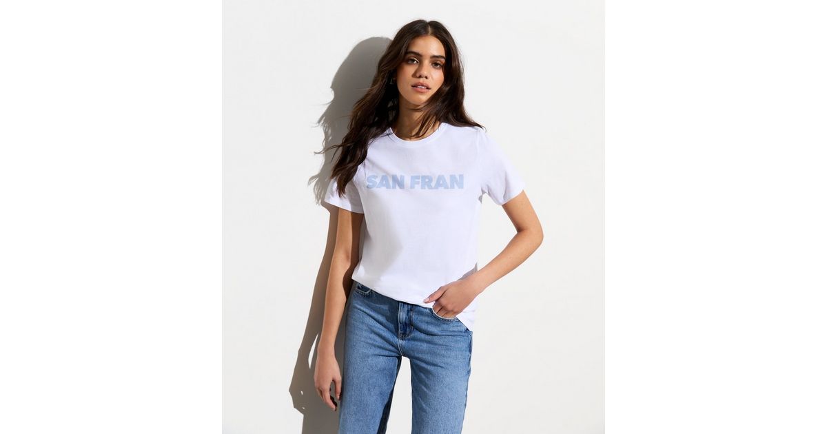 White Cotton San Fran Logo T-Shirt | New Look