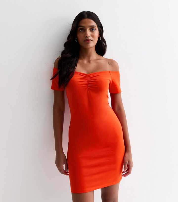 Red Jersey Bardot Ruched Mini Dress | New Look