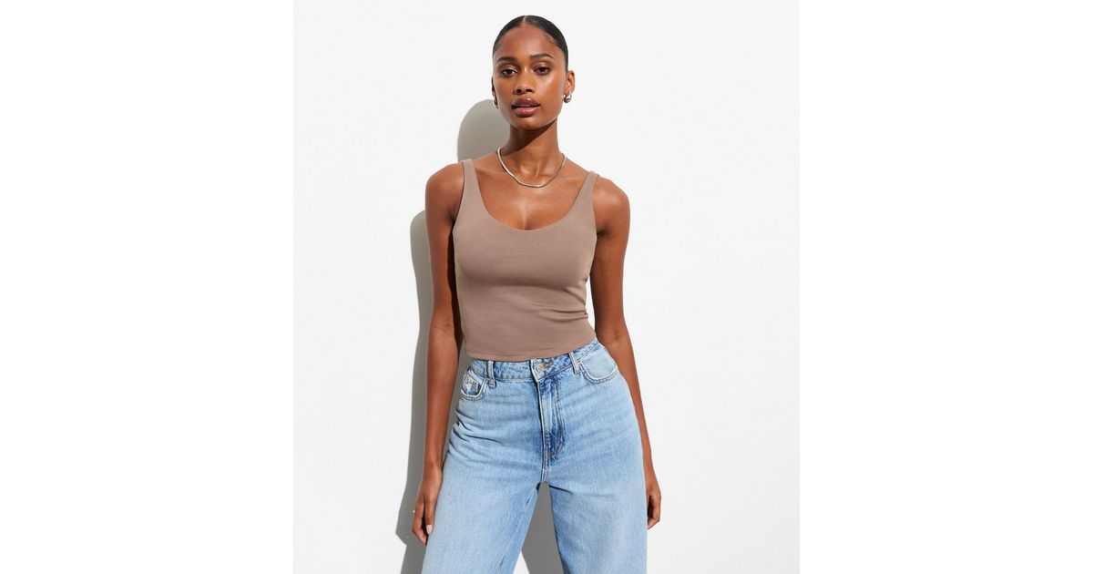 Brown Scoop-Neck Crop Vest Top | New Look