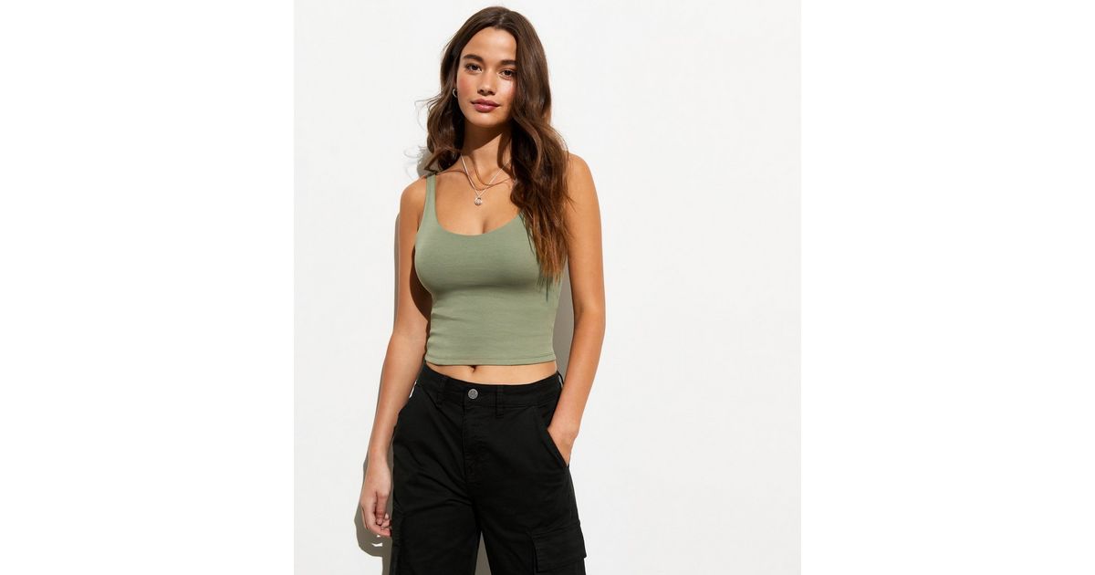 Green Scoop-Neck Crop Vest Top | New Look