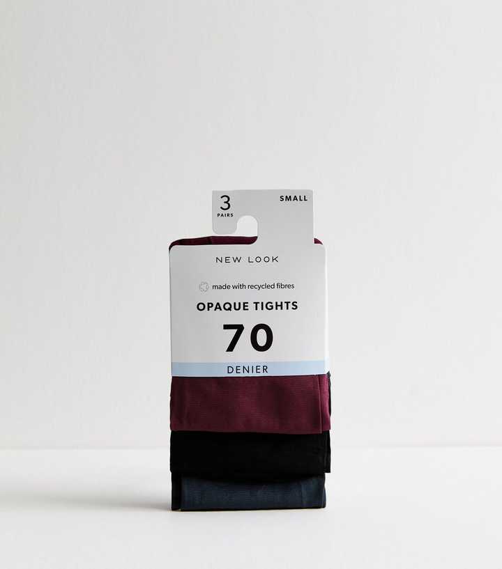 3 Pack of Multicoloured Opaque 70 Denier Tights | New Look