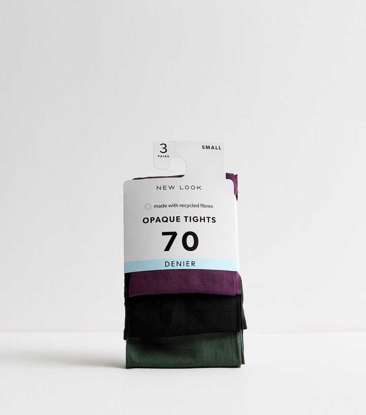 3 Pack of Multicoloured Opaque 70 Denier Tights | New Look