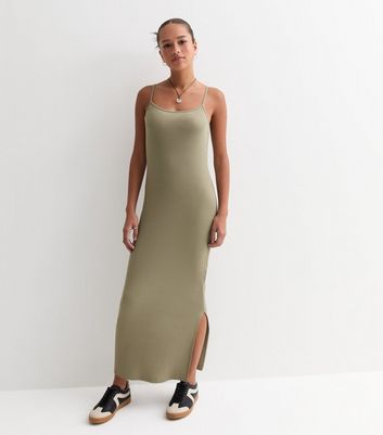 Girls Green Ribbed Cotton-Blend Maxi Dress | New Look