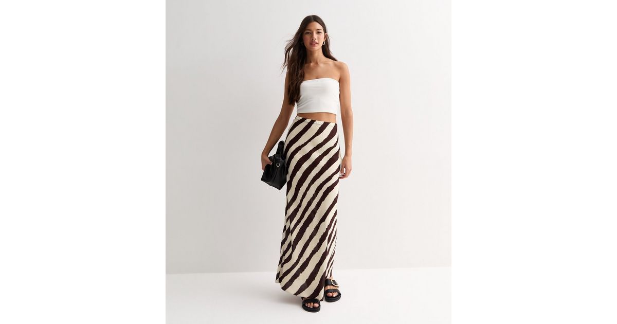 Brown Diagonal Stripe Bias Cut Maxi Skirt | New Look