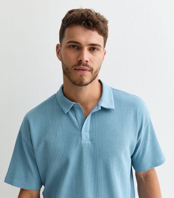 Blue Grid-Textured Polo Shirt | New Look