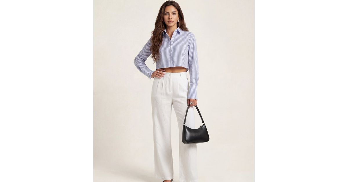Urban Bliss White Woven Cotton Rich Leg Trousers | New Look