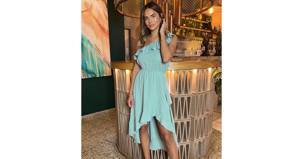 AX Paris Mint Green One Shoulder Dip Hem Midi Dress | New Look