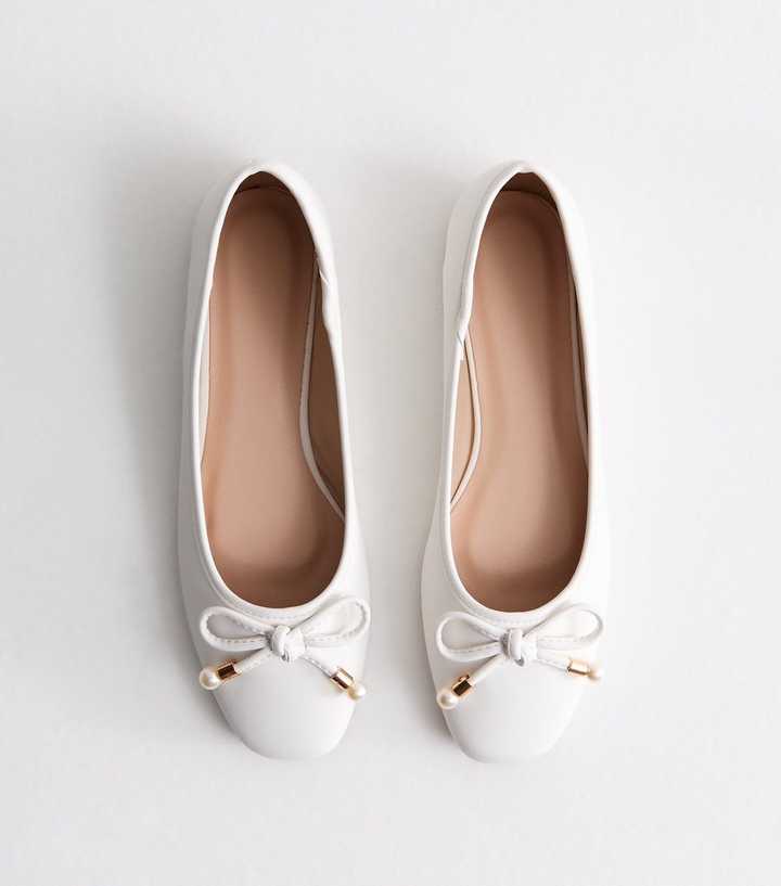 White Ballet Slippers Logo Leather Ballet Flats In White Miu Miu