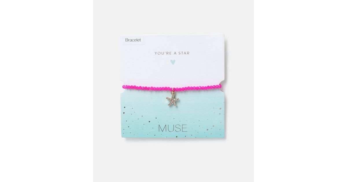 Muse Deep Pink Beaded Star Bracelet | New Look