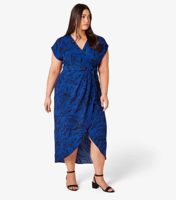 Apricot Curve Blue Swirl Print Wrap Midi Dress | New Look