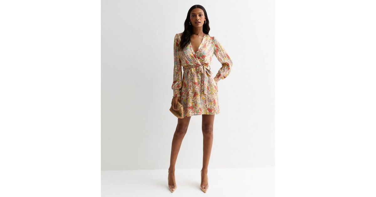 Gini London Multicoloured Floral Chiffon Mini Dress | New Look