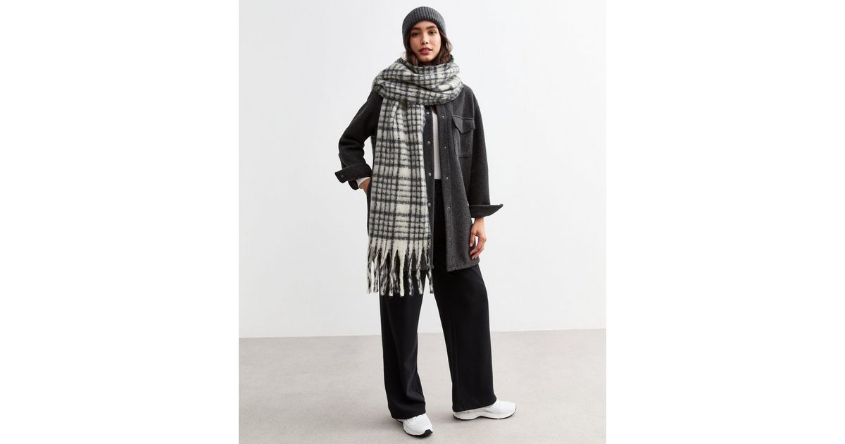 White Checked Scarf | New Look