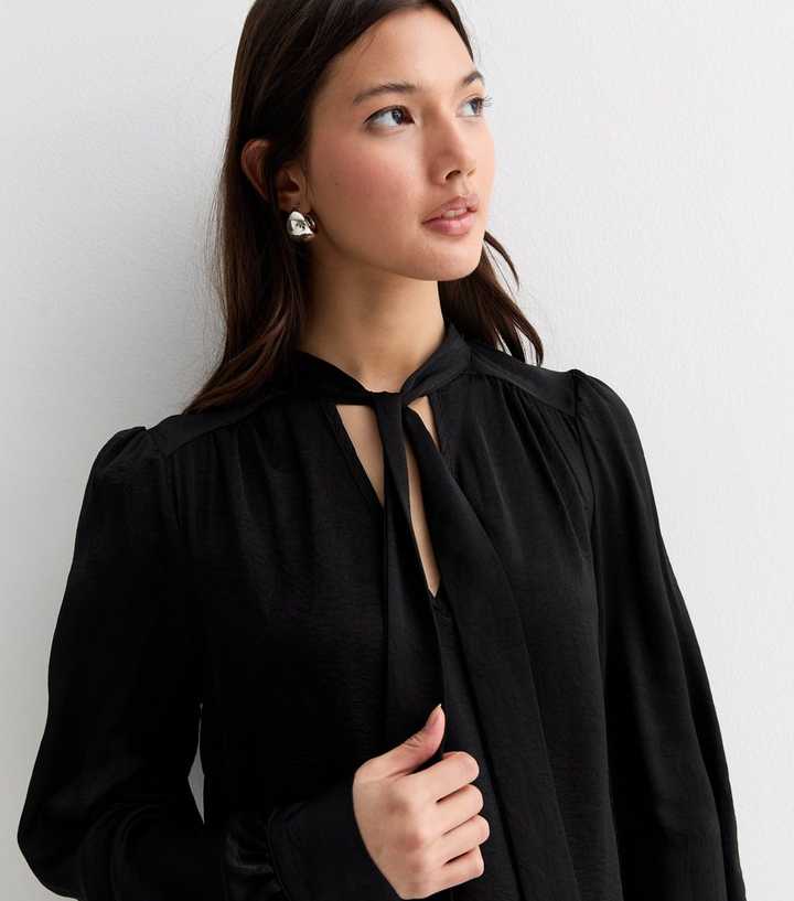 Womens Black Tie Neck Blouse Women's Black Tie Neck V Neck