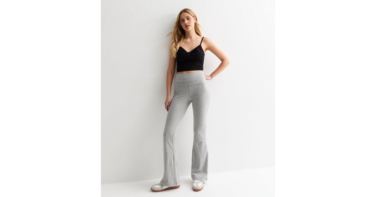 Light Grey Foldover-Waist Flare Leggings | New Look