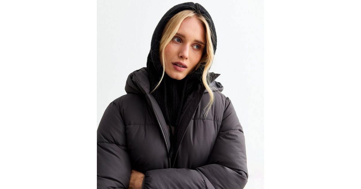 Black Soft-Knit Drawstring Balaclava Hood | New Look