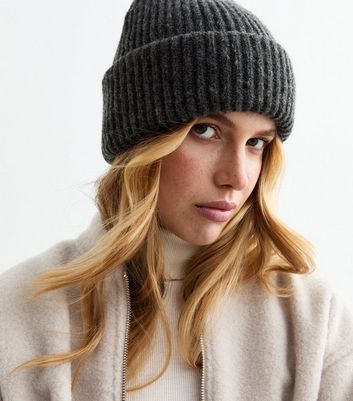 Grey Rib Chunky Knit Beanie Hat | New Look